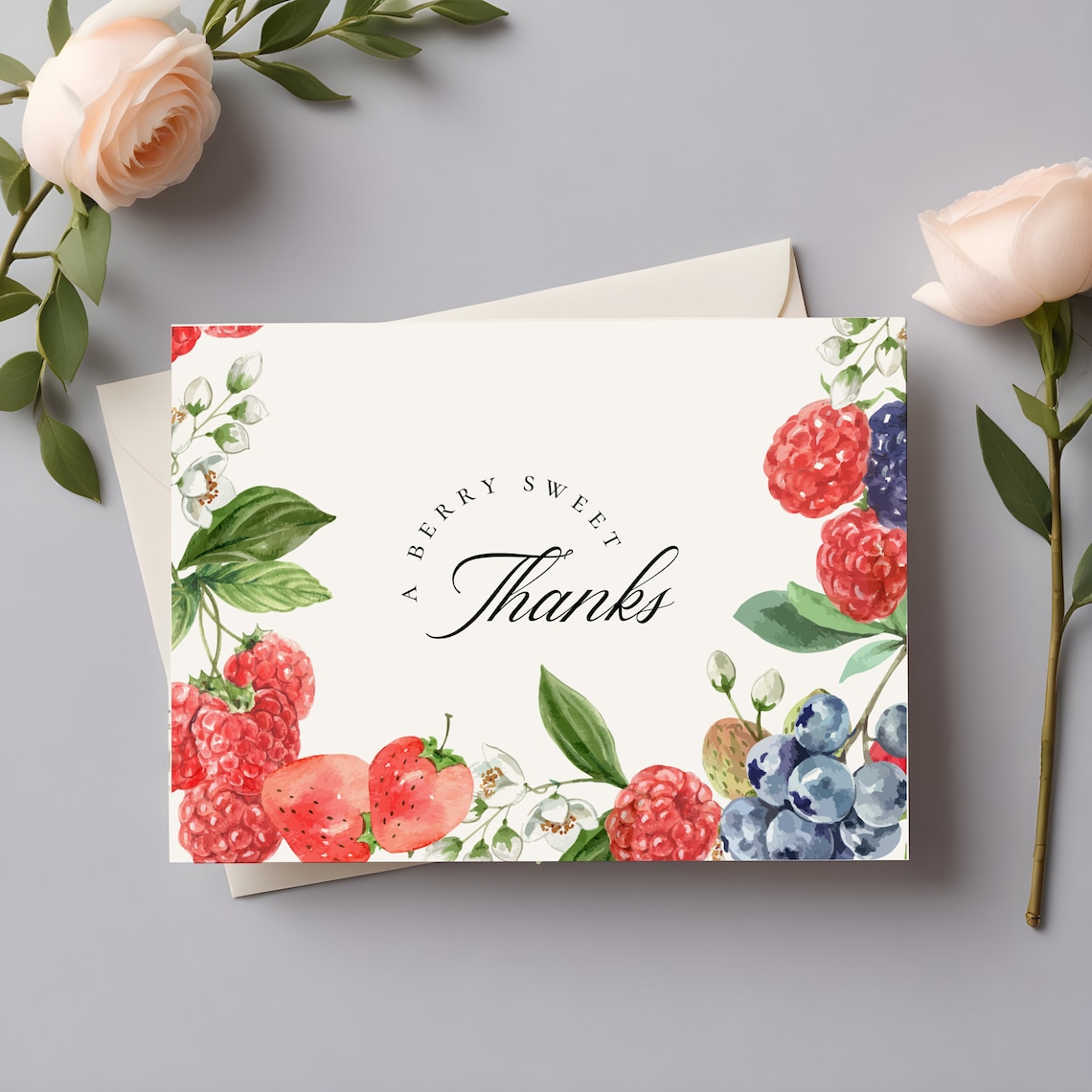 Printable Berry Thank You Card, Berry Sweet Thanks, Blank Inside, Non ...