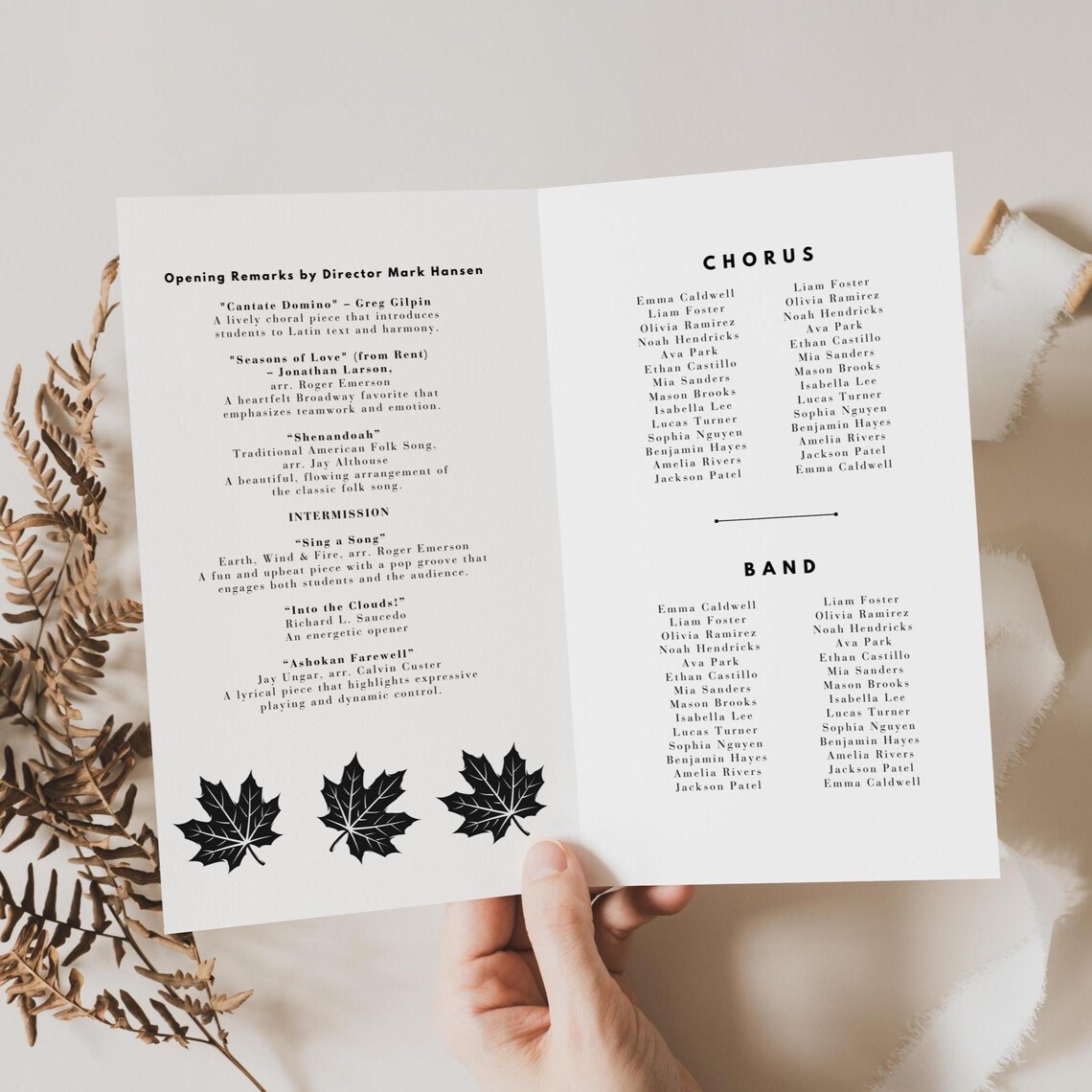 Fall Concert Program Template: Editable Music Event, School Band/chorus ...