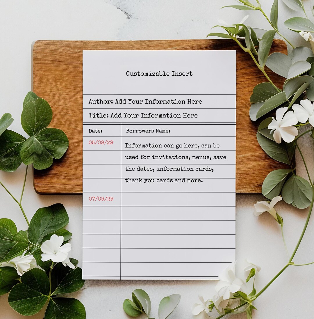 Vintage Library Card Template: Editable Invitation, Menu, RSVP (4x6 ...