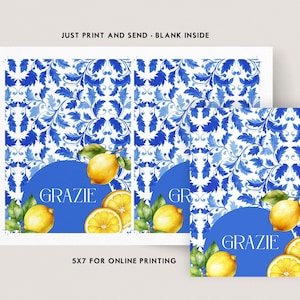 Lemon Grazie Thank You Card: Italian Tile Design (printable PDF) - Etsy