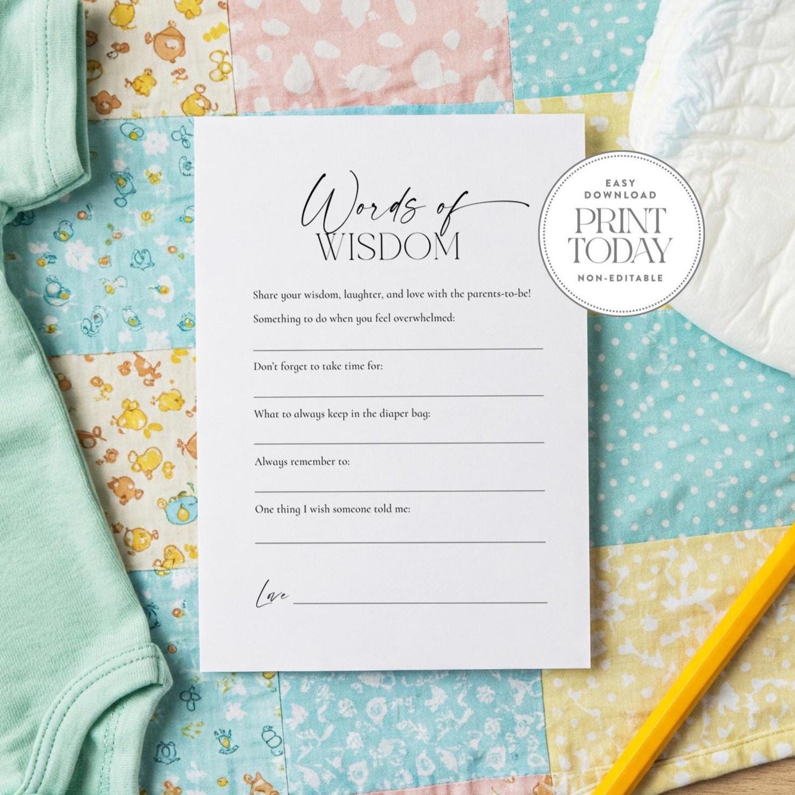 Words of Wisdom Baby Shower Advice Card: Gender Neutral Keepsake ...