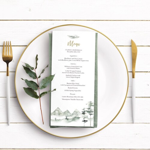 Paper Templates Rustic Pine Trees Pine Forest Menu Template Wedding ...