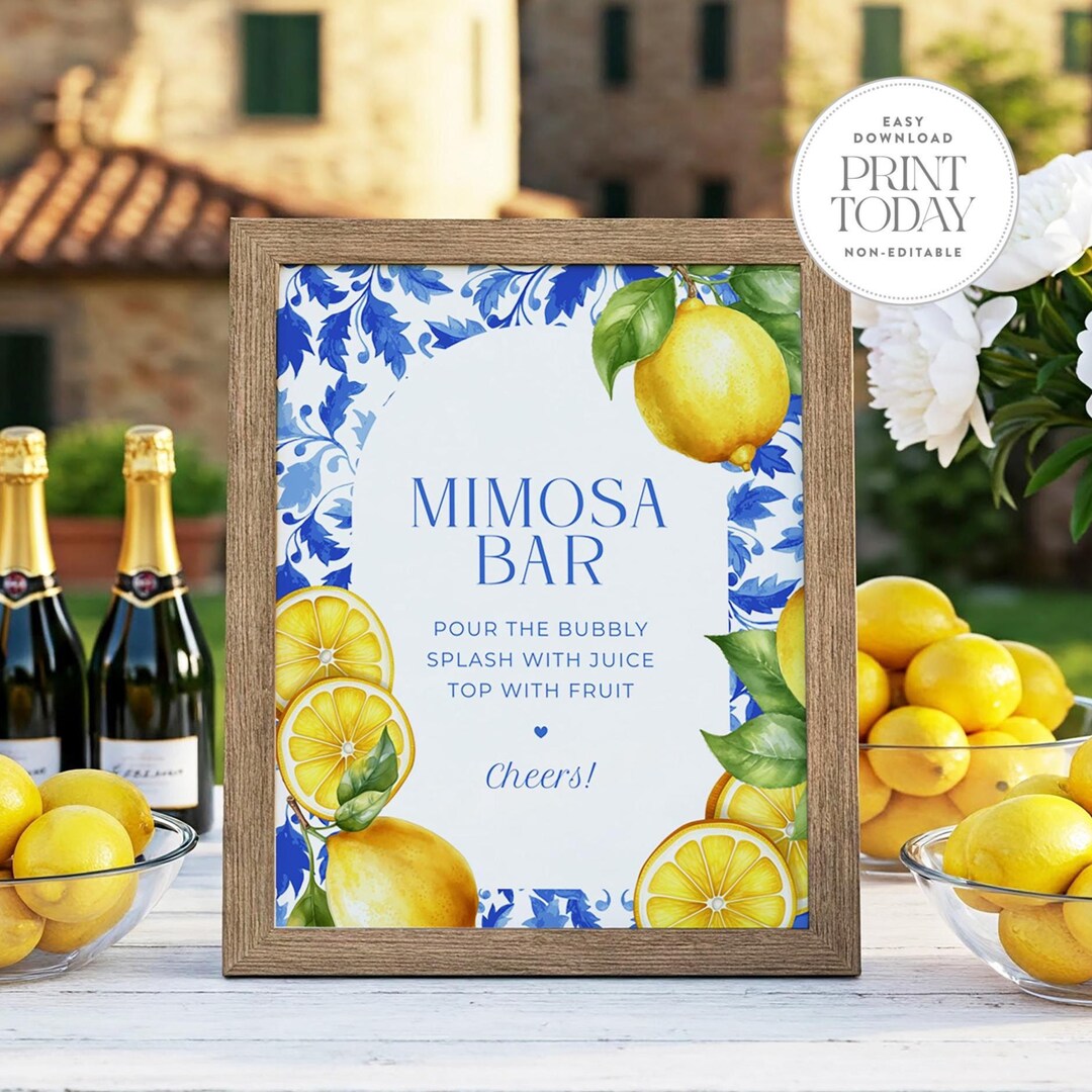 Mimosa Bar Sign Printable, Mediterranean Lemon Bridal Shower Decor, La ...