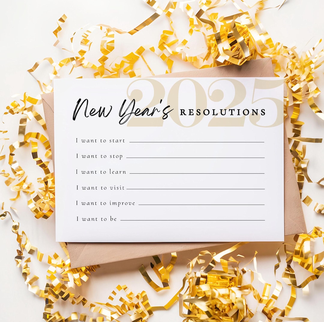 Printable 2025 New Year's Eve Resolution Cards Party or Dinner Activity ...