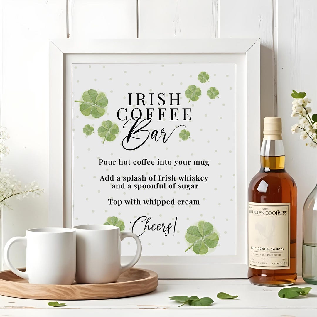 Irish Coffee Bar Sign, Drink Station, Shamrock Bridal Shower, Lucky in ...