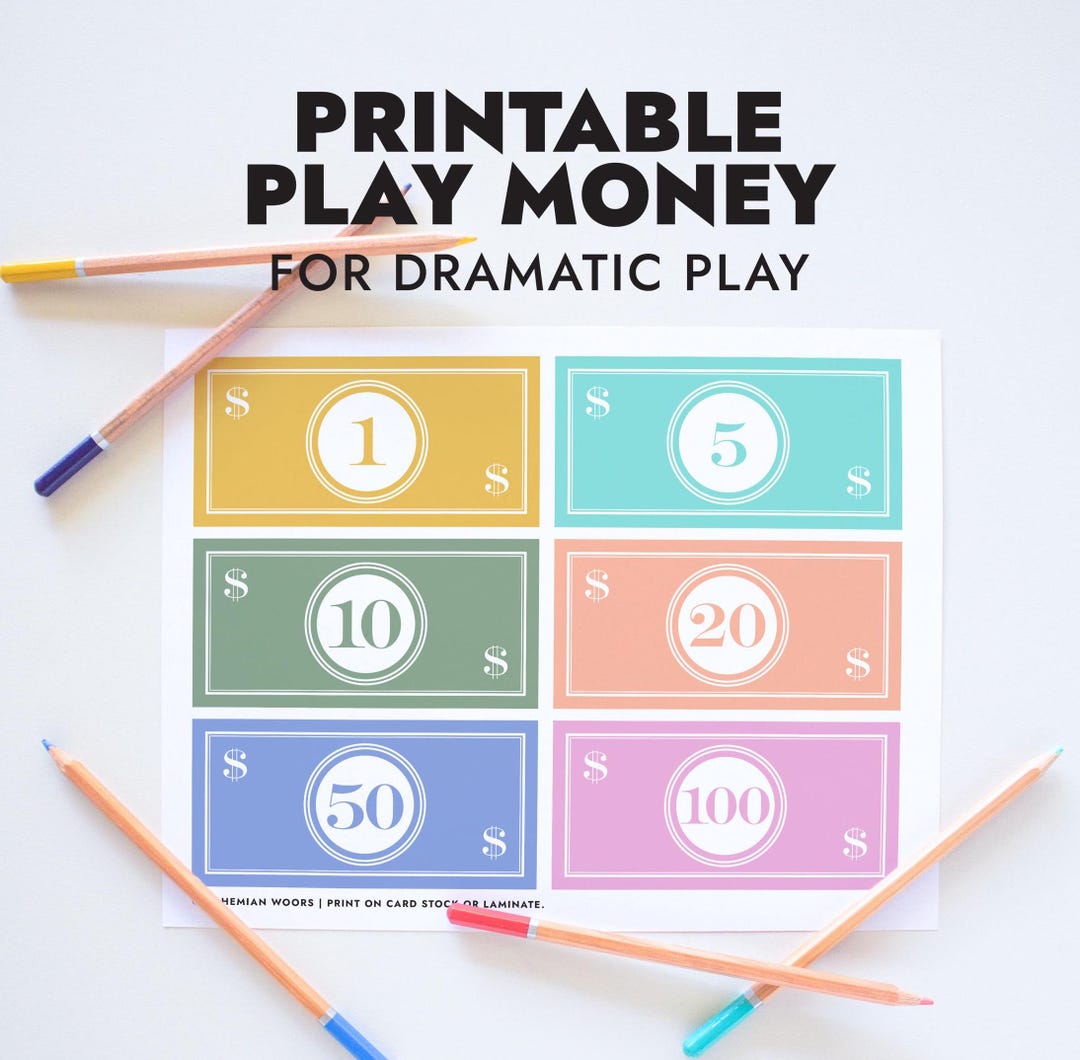 Printable Play Money Set: Dramatic Play, Counting Skills (instant ...