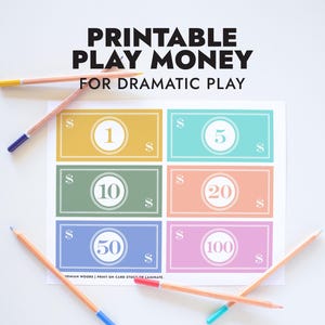 Printable Play Money Set: Dramatic Play, Counting Skills (instant ...