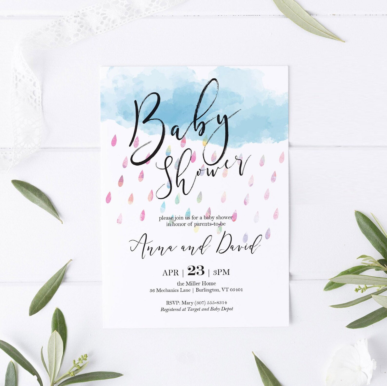 Rain Shower Baby Shower Invitation Editable Shower Invite | Etsy