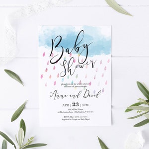 Rain Shower Baby Shower Invitation | Editable Shower Invite Template ...