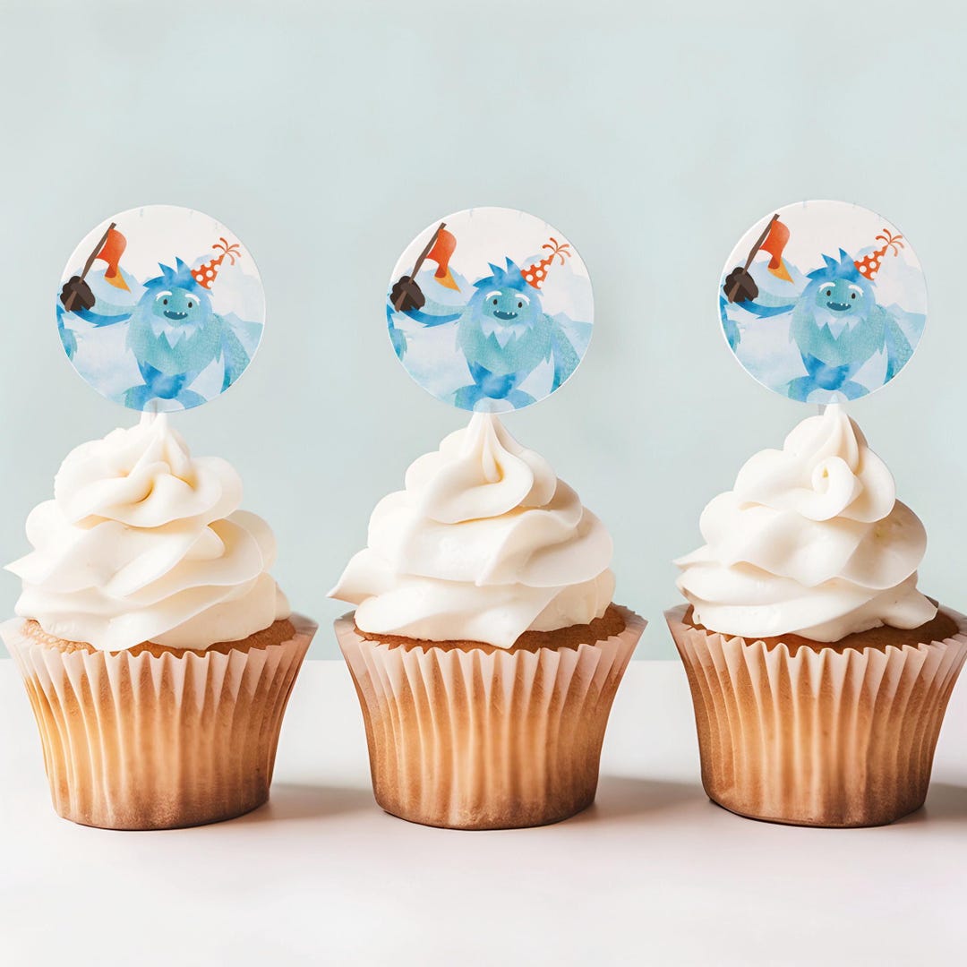Yeti Cupcake Toppers, Yeti to Party, Snow Monster Winter Decor, Dessert ...