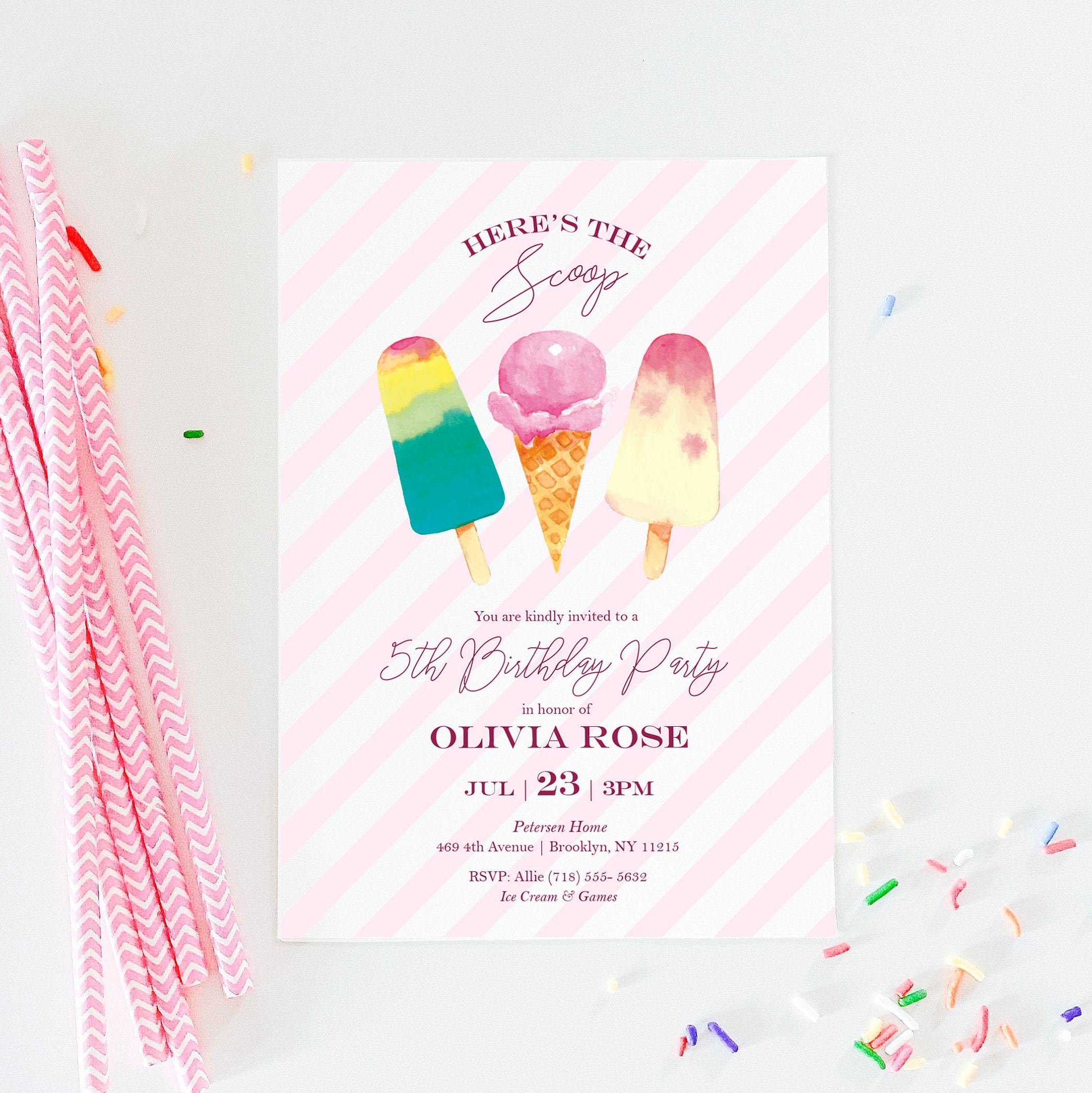 Paper Paper & Party Supplies Printable PDF Invitation Ice Cream Parlor ...