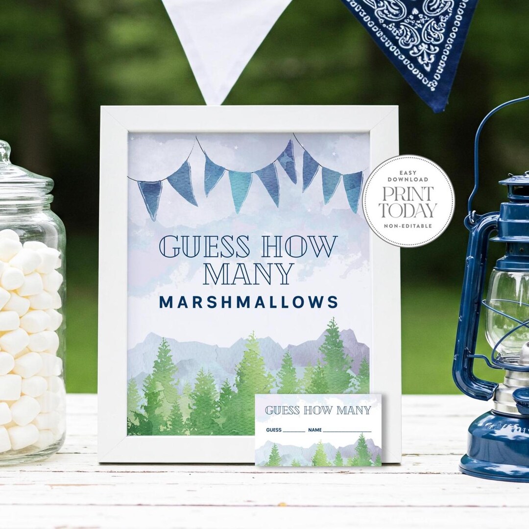 Guess How Many Marshmallows Camping Birthday Game, 5x7 & 8x10 Sign ...