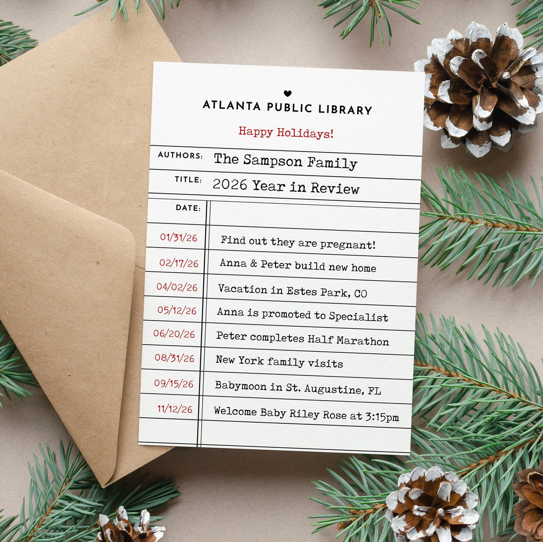 Printable Vintage Library Christmas Card Year in Review - Etsy