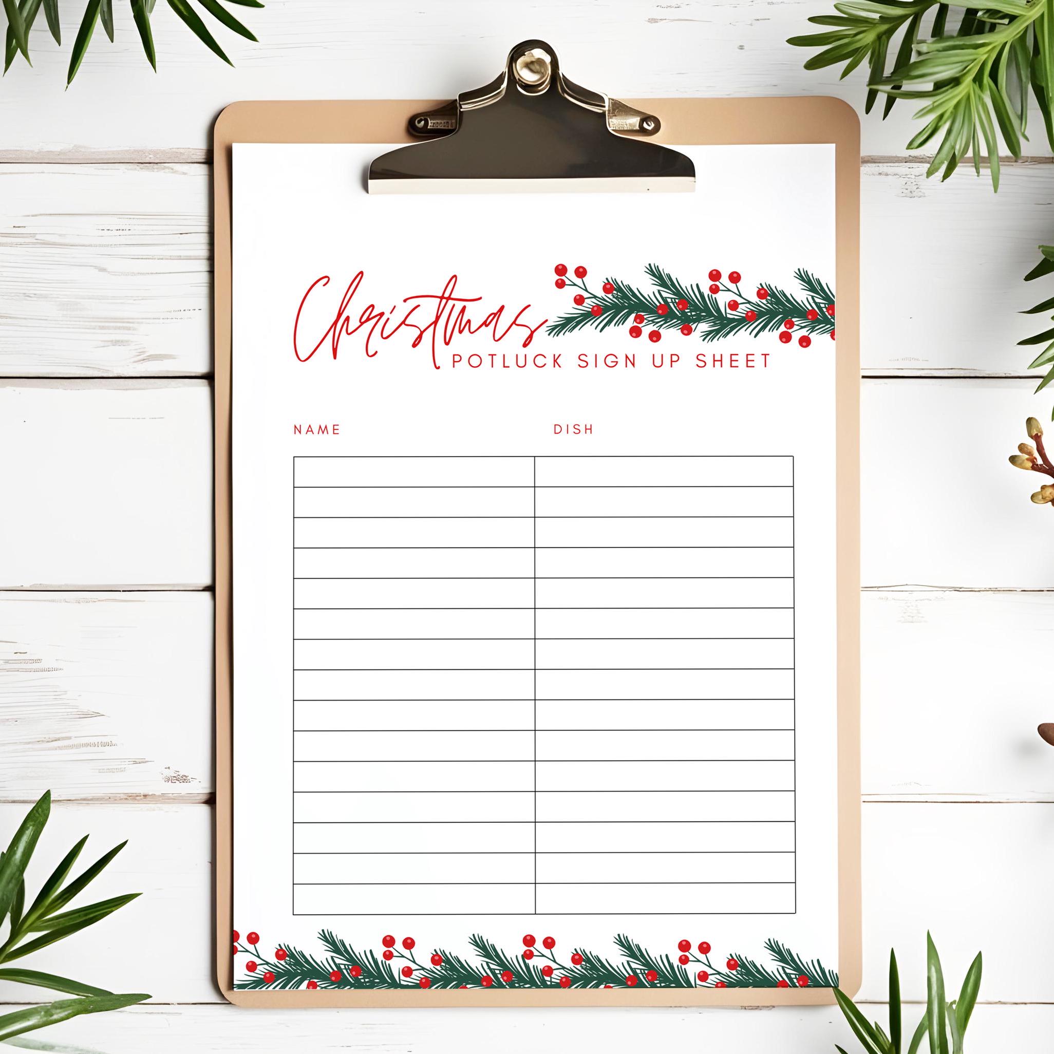 Christmas Potluck Sign-up Sheet: Editable Canva Template (digital ...