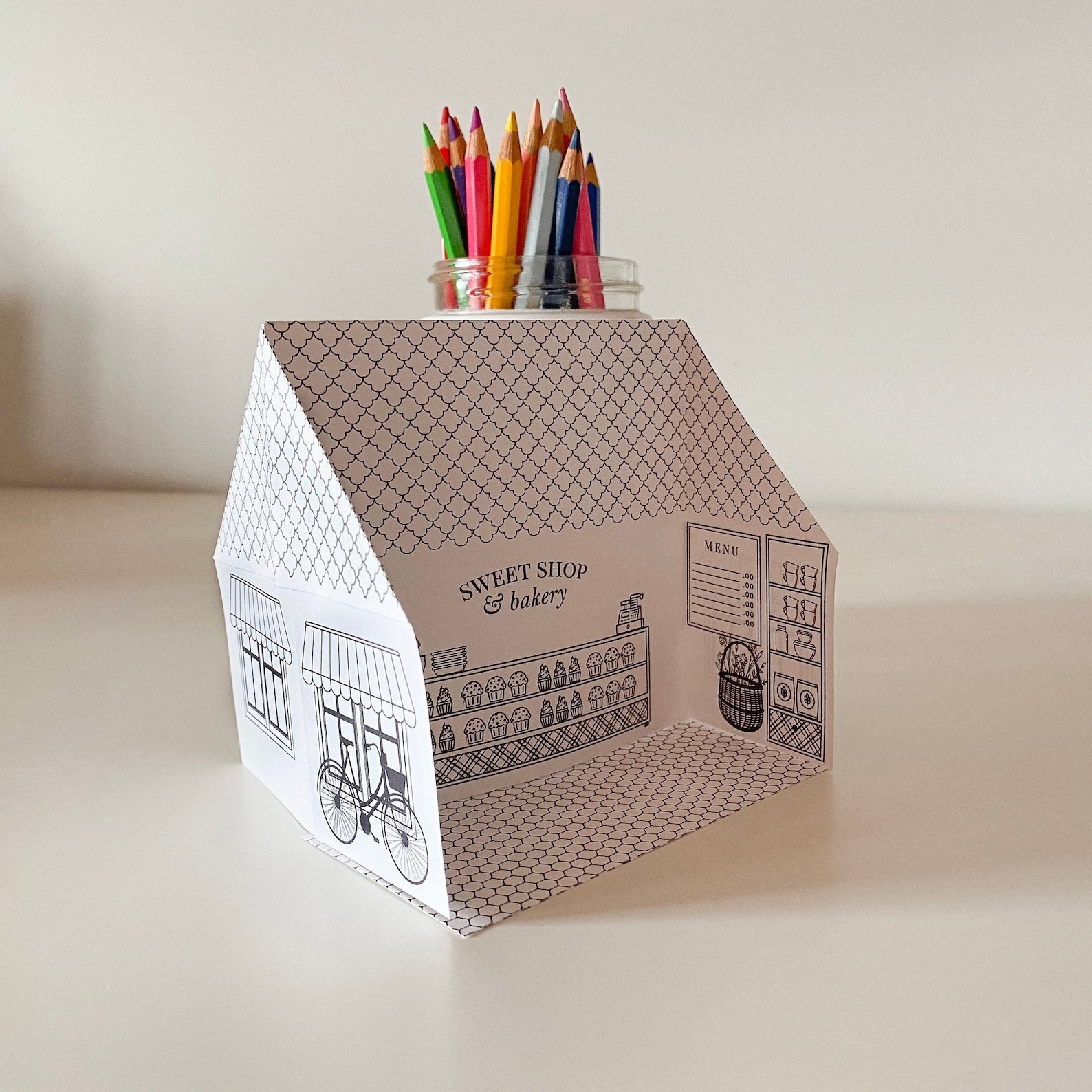 Printable Origami Bakery & Sweet Shop Coloring Page - Etsy