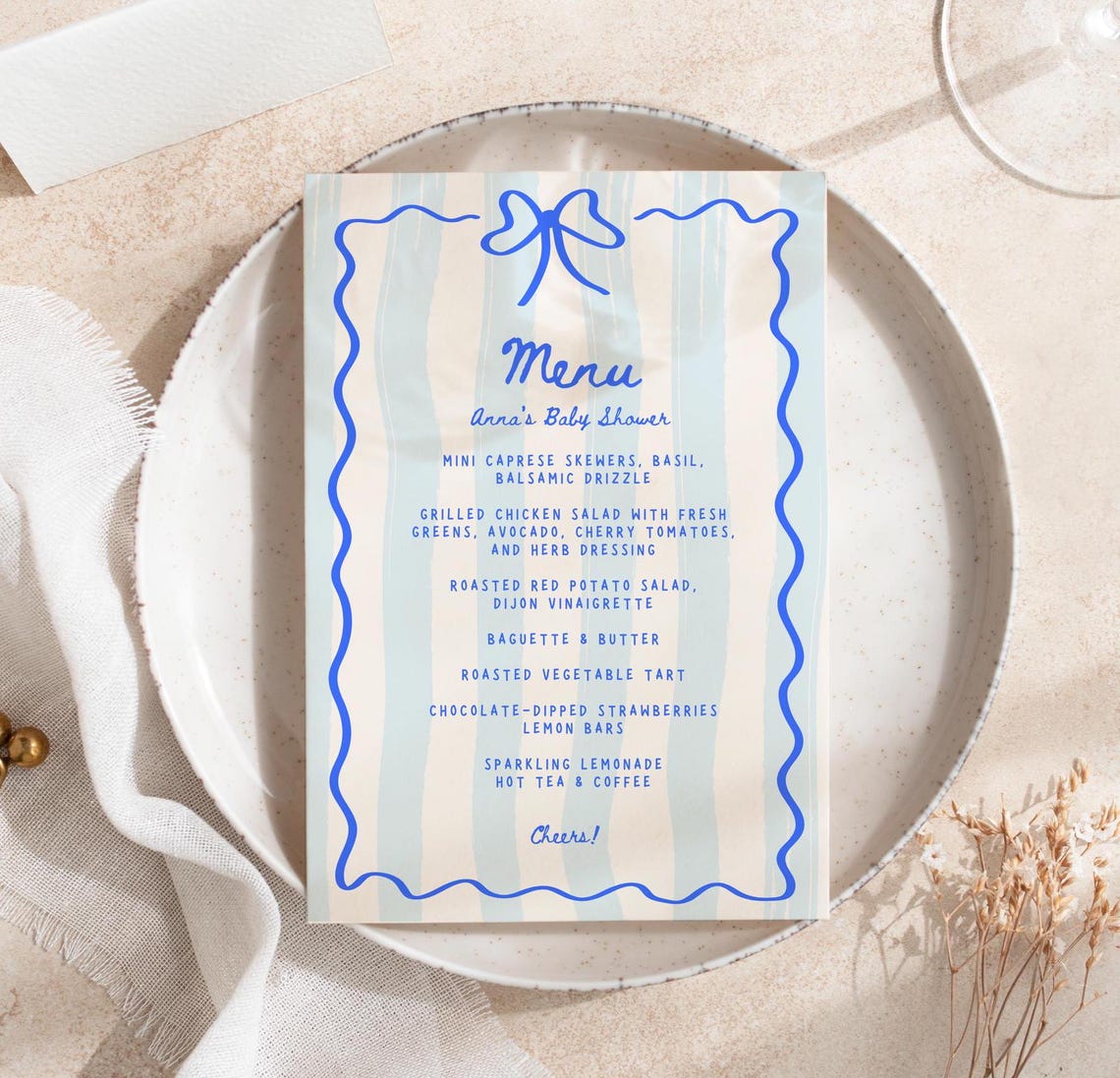 Bow Stripe Menu Template: Hand-drawn, Editable 5x7 (canva, Instant ...