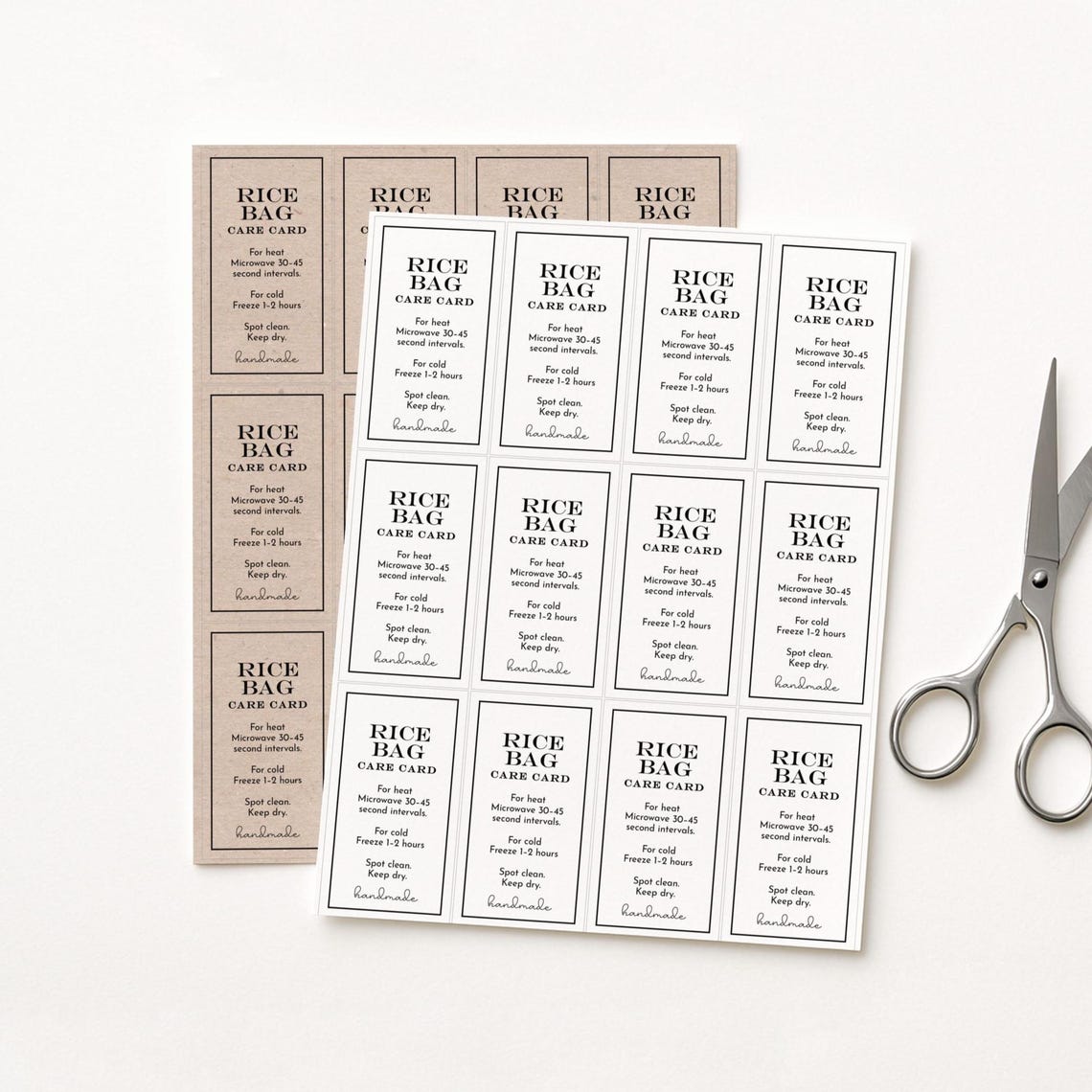 Rice Bag Care Tag, Handmade Instructions, Craft Fair Vendor Printable ...