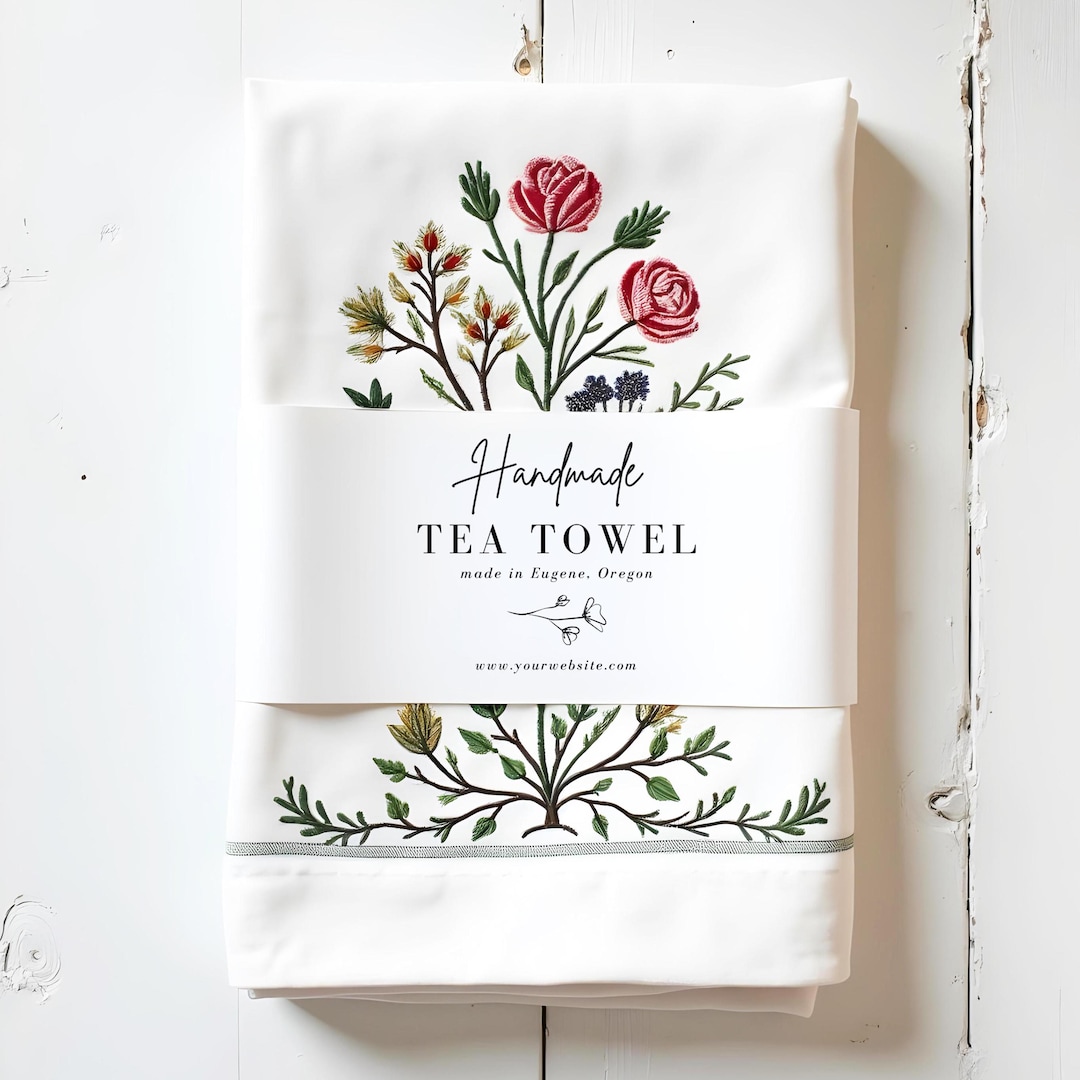 Editable Tea Towel Label Template: Modern Wildflower Design (10.75"x3 ...