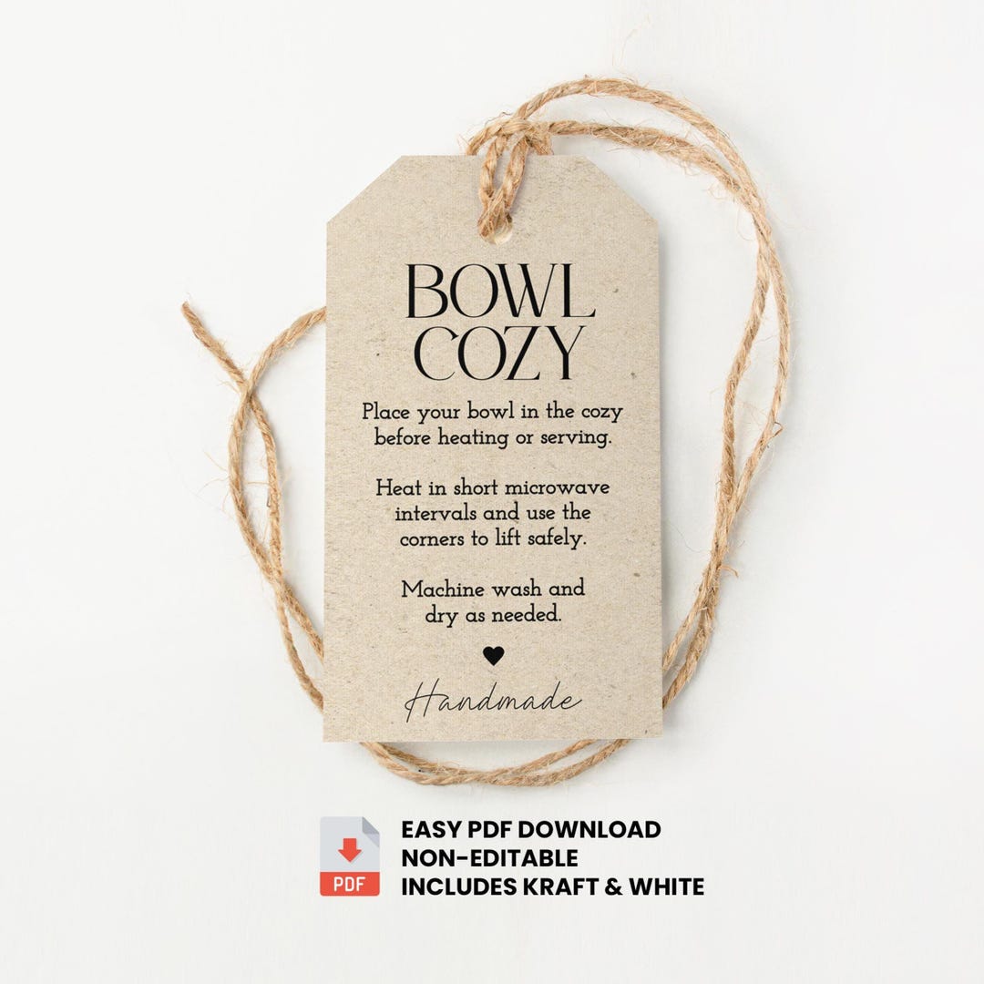 Bowl Cozy Care Tag, Handmade Instructions, Craft Fair Vendor Printable ...