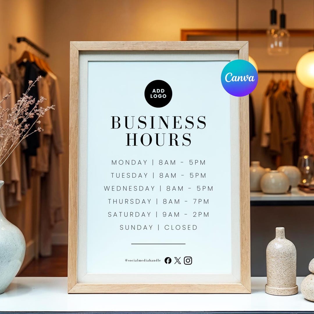 Modern Business Hours Sign, Small Business Marketing, Add Logo ...