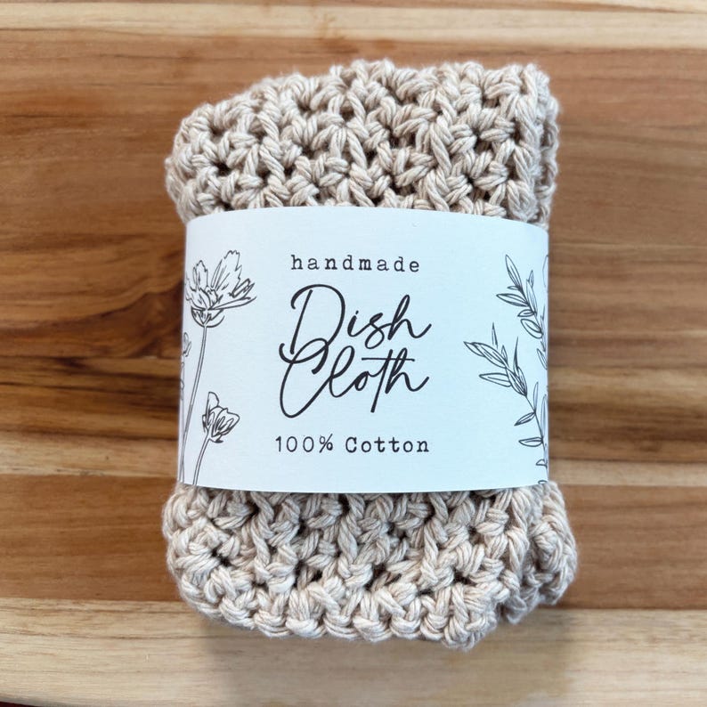 Crochet or Knit Dish Cloth Label, Product Printable, 9"x2", Wildflower ...