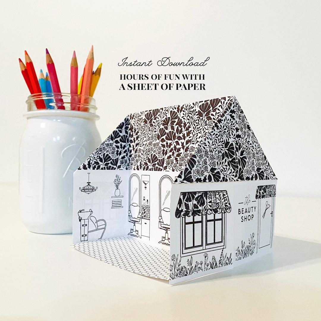 Printable Origami Beauty Shop | Paper Dollhouse | Coloring Page | Kid's ...