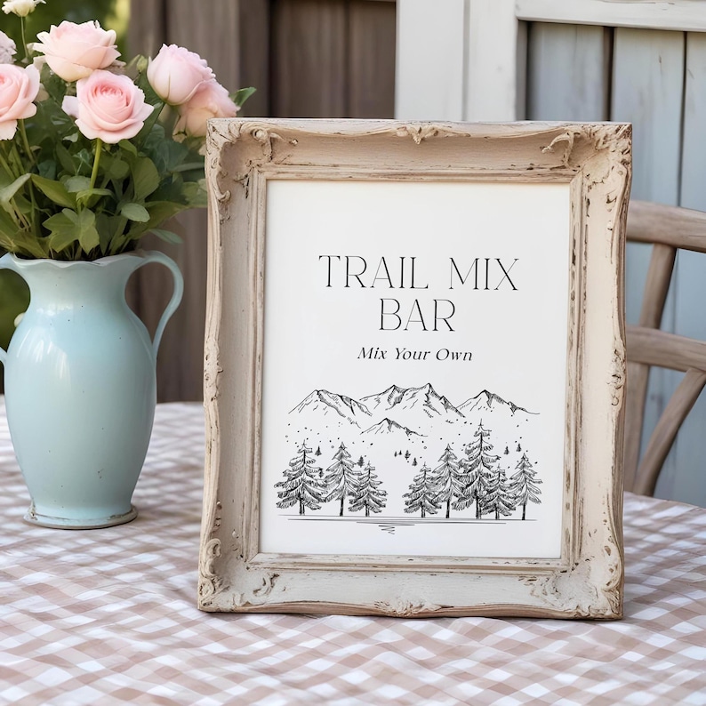 Trail Mix Bar Sign, Printable Party Decor, White & Kraft, 5x7 and 8x10 ...