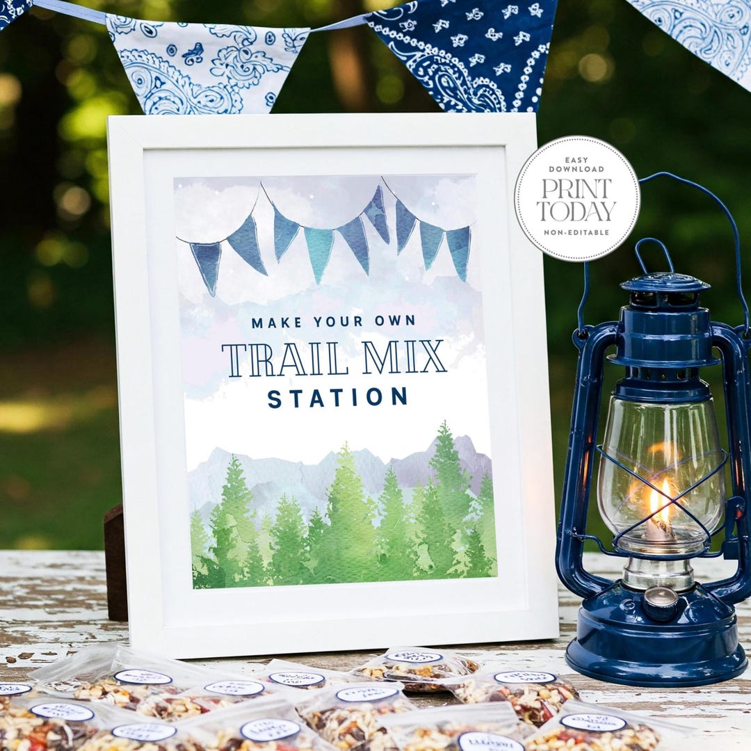 Make Your Own Trail Mix Sign – Camping Theme Favor Sign – Mountains ...