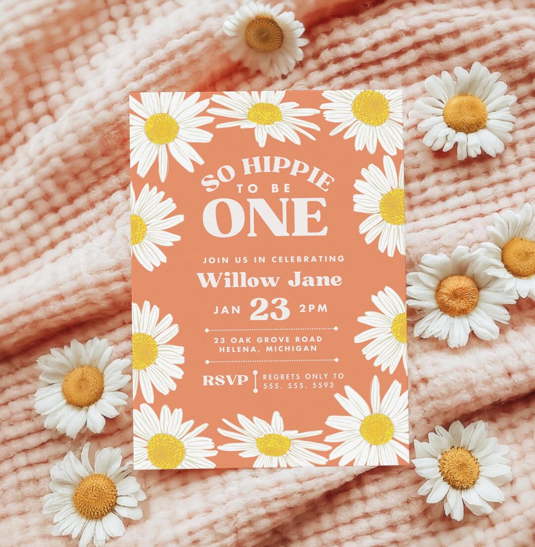 Retro Daisy Birthday Invitation, Editable Template, so Hippie to Be One ...