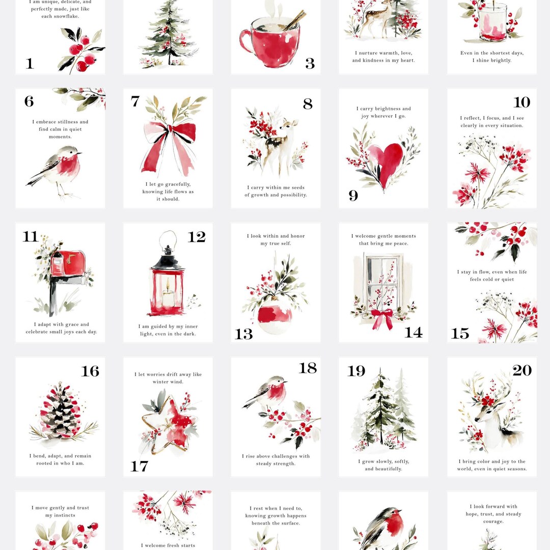 Christmas Affirmation Advent Calendar Cards 1–25, Winter Nature ...