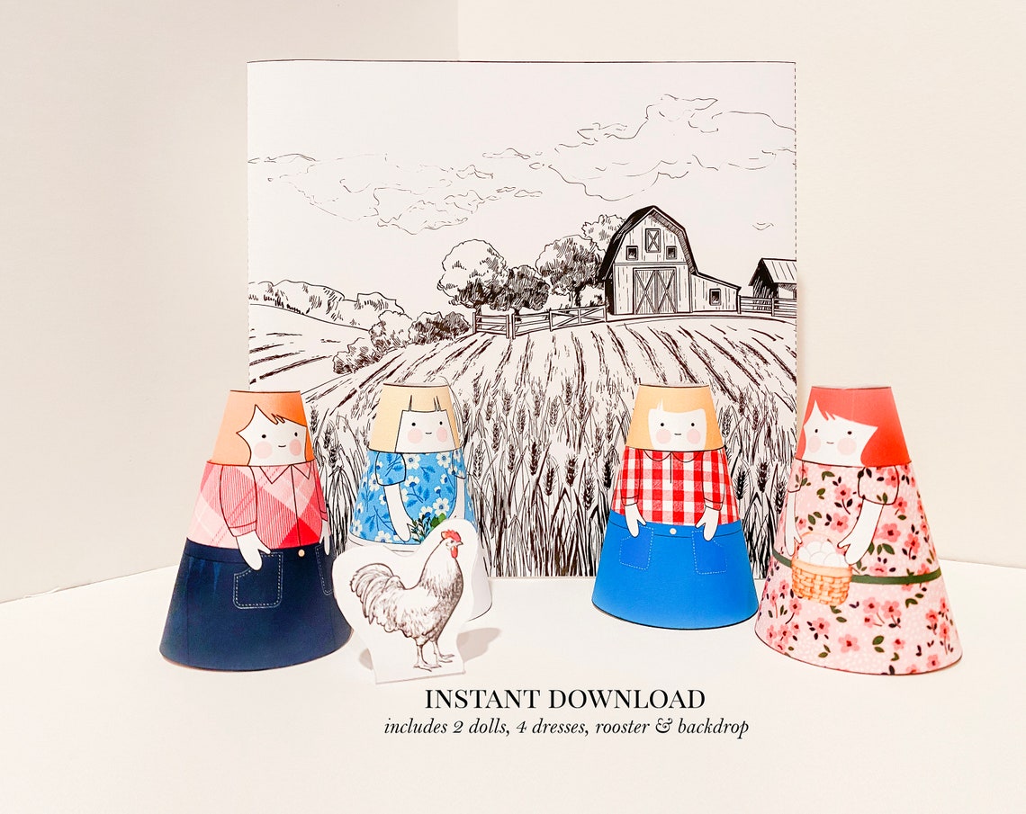 Printable Farm Girl Paper Doll Kit Dolls Dresses Farm | Etsy
