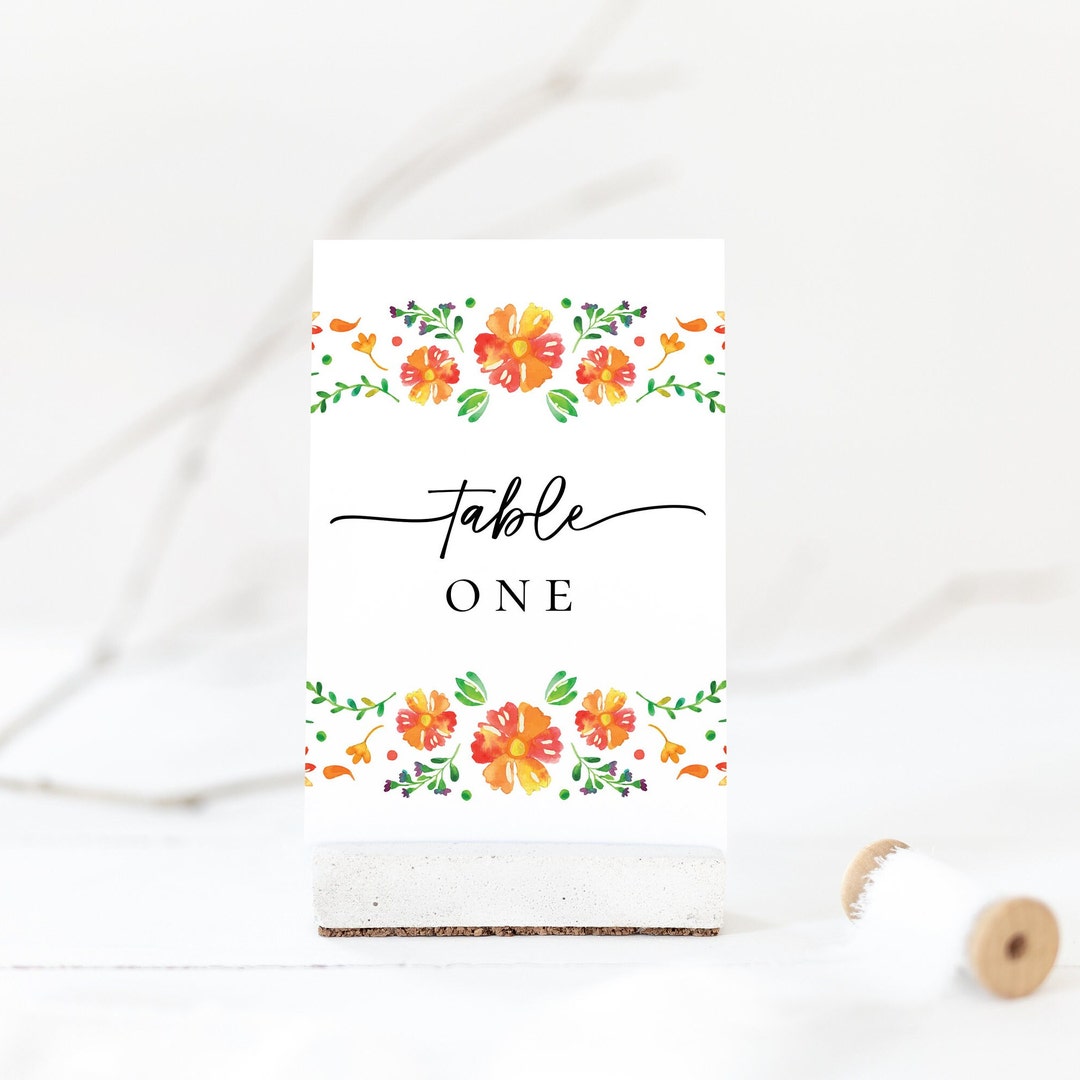 Editable Table Numbers Watercolor Orange Mexican Flowers - Etsy