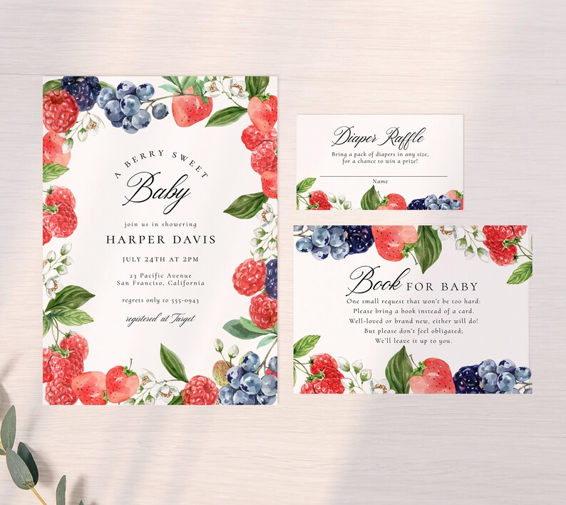 Printable Berry Thank You Card, Berry Sweet Thanks, Blank Inside, Non ...