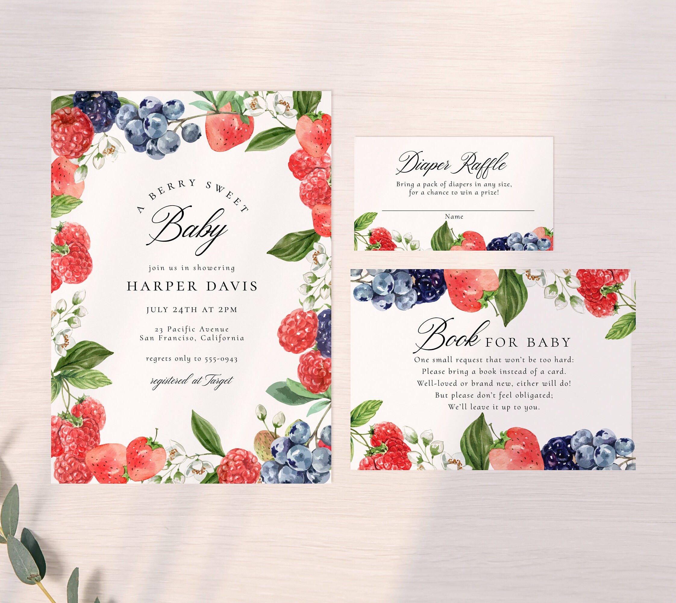 Printable Berry Thank You Card, Berry Sweet Thanks, Blank Inside, Non ...