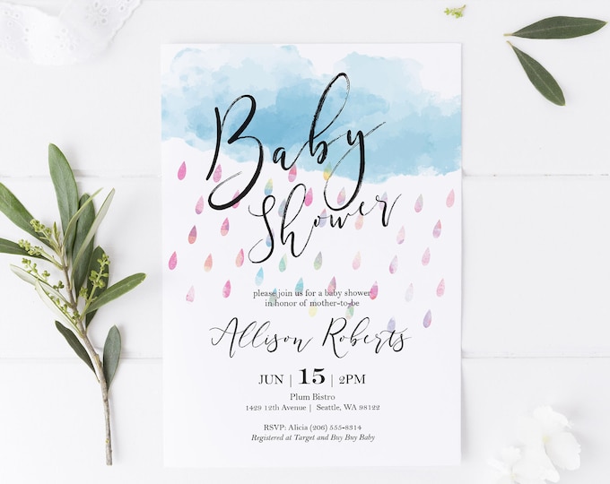 Rain Shower Baby Shower Invitation Editable Shower Invite Template Baby ...
