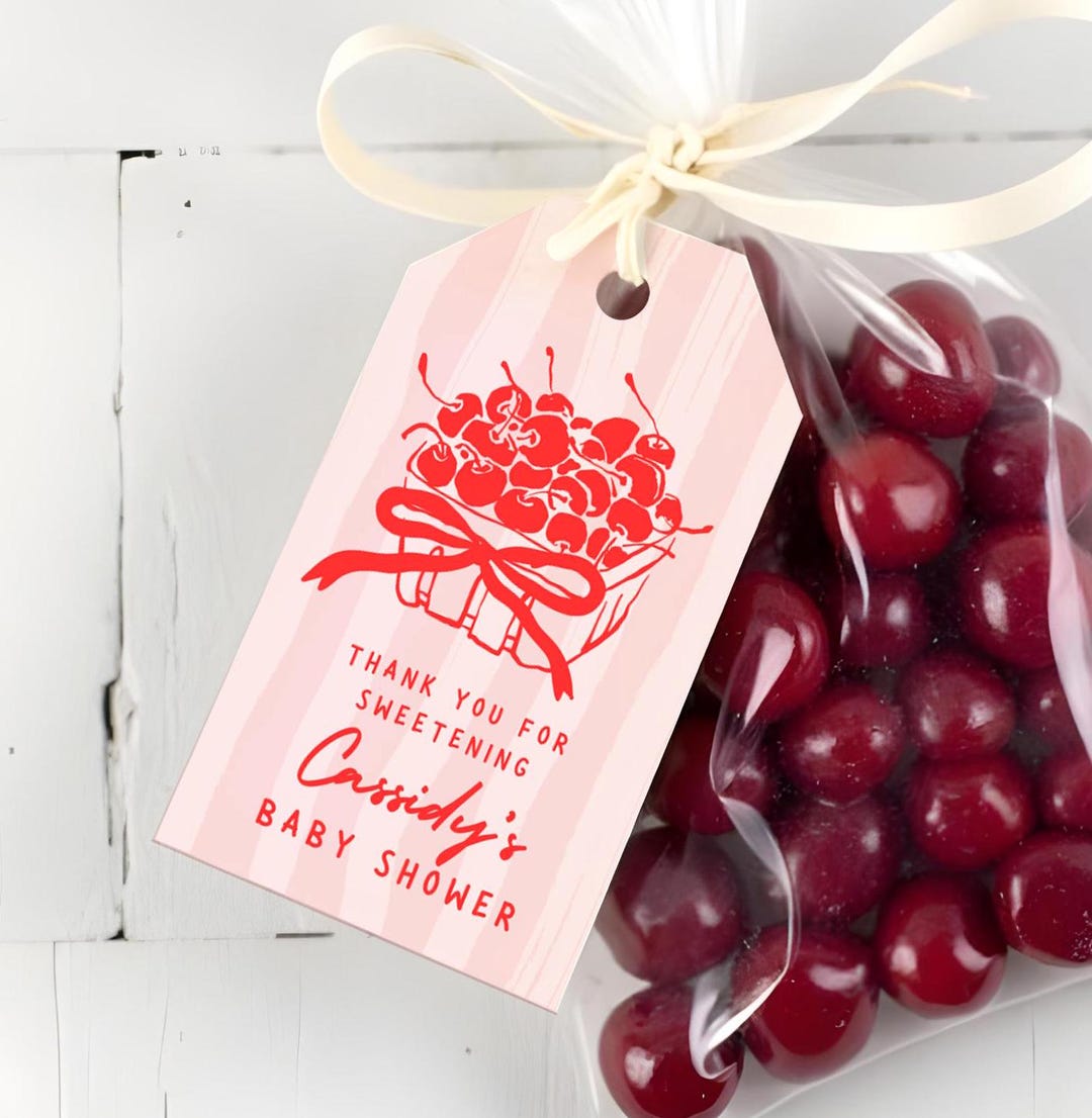 Cherry Baby Shower Favor Tag: Hand-drawn Design (canva Template, 2x3.5 ...