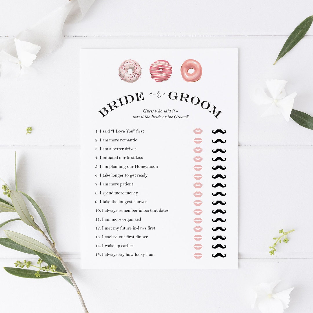 Bride or Groom Game | Bridal Shower Activity | Printable Game | Donut ...