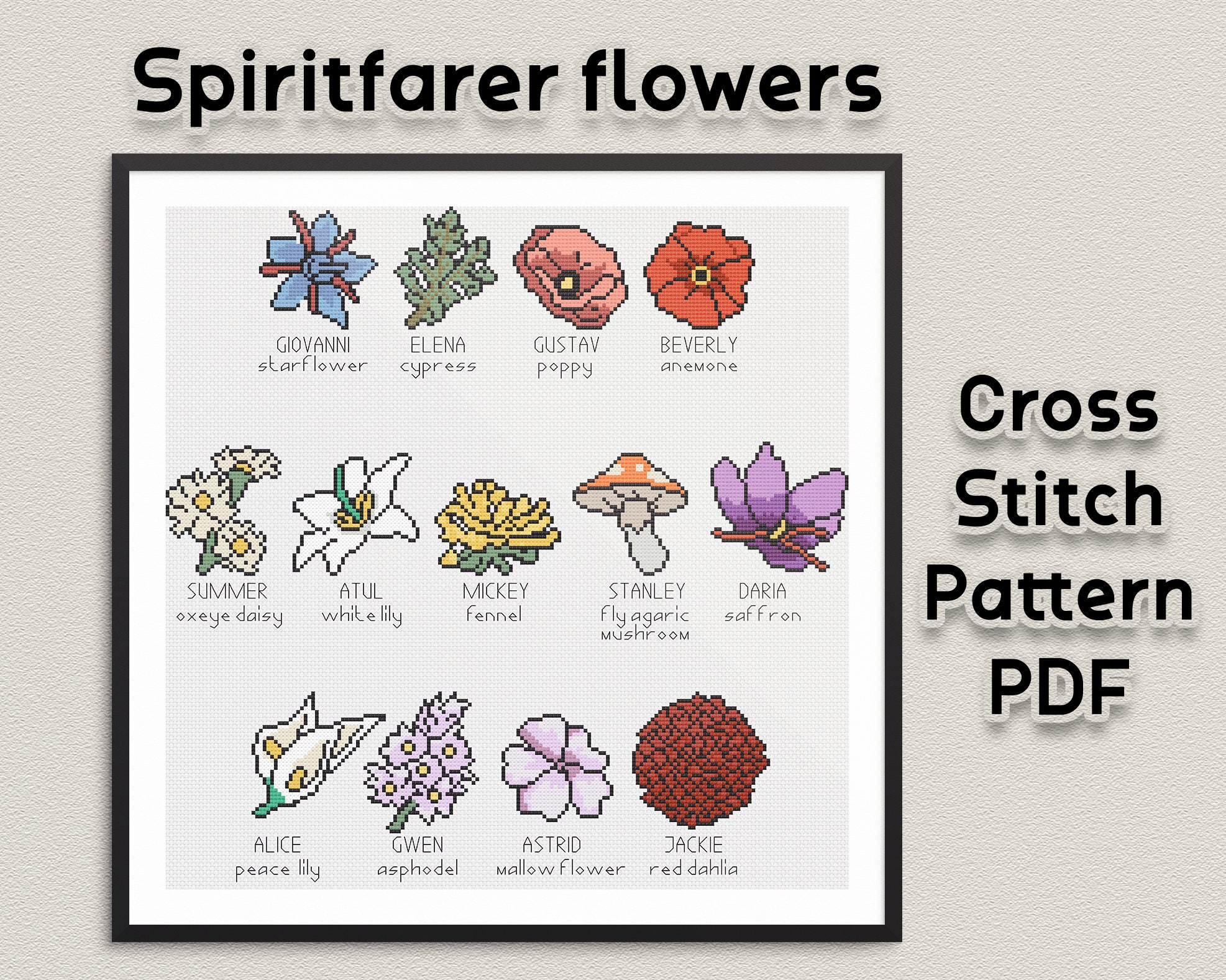 Cross Stitch Pattern - Spiritfarer Flowers Inspired - All 13 Flowers ...