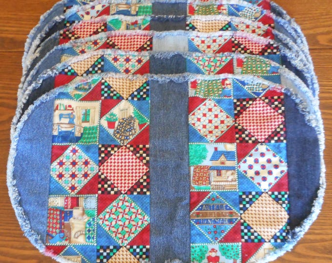 Set of 6 Oval Quilt Themed Denim Placemats - Etsy