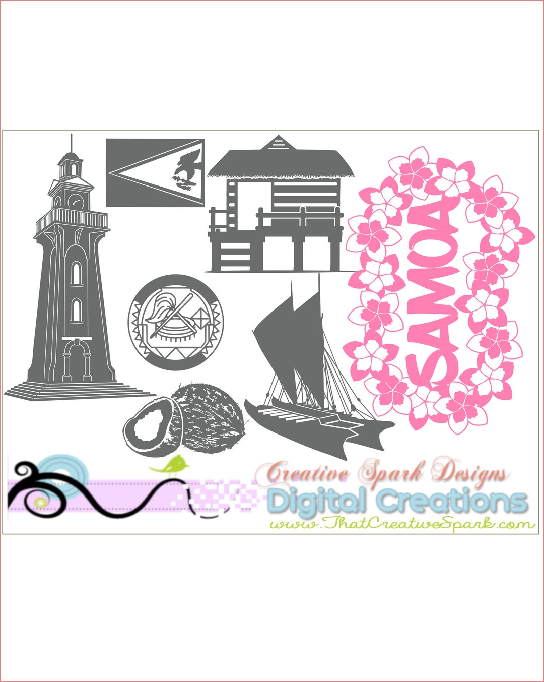 Samoa Themed Silhouette Images Digital Download for Die Cutting, Vinyl ...
