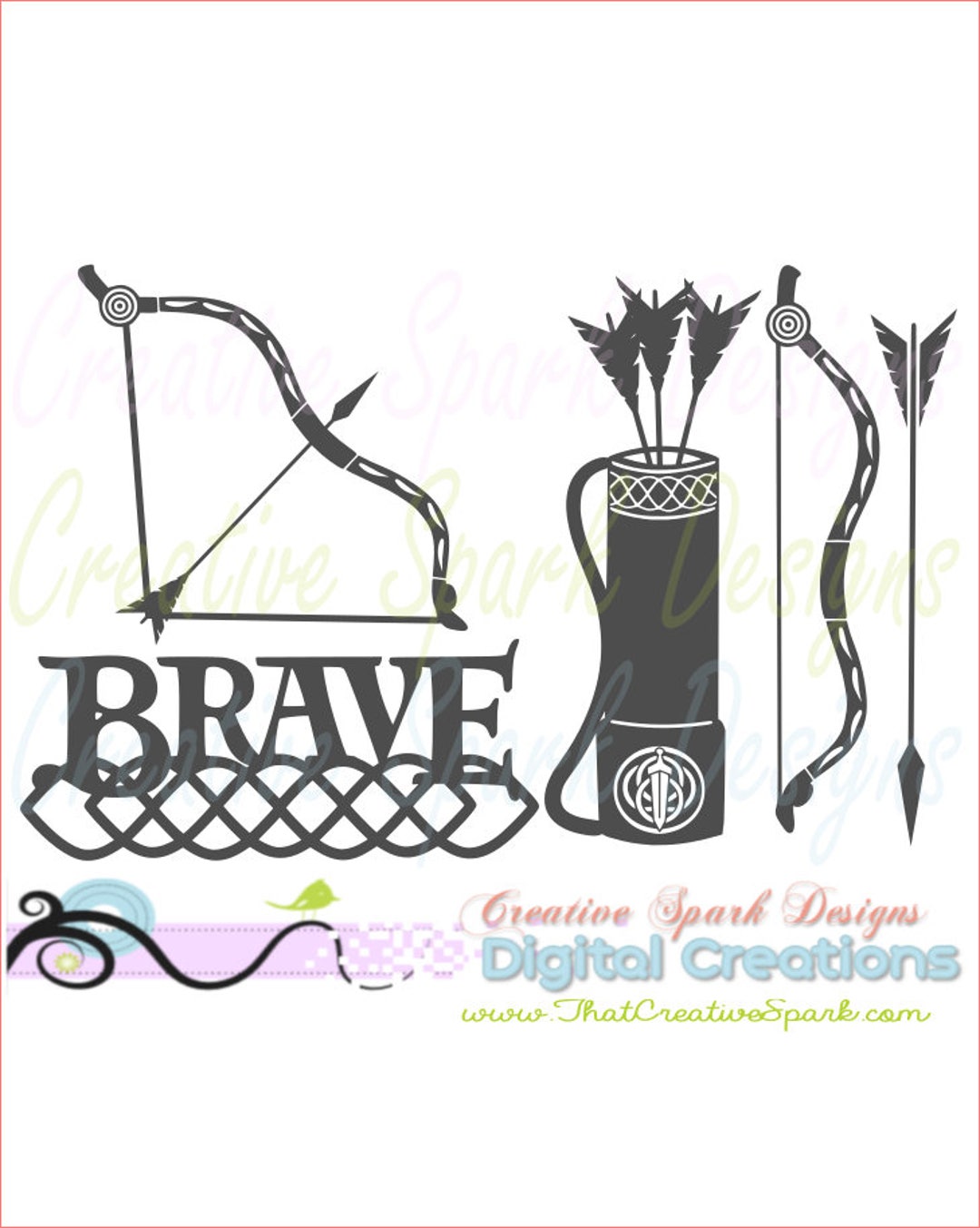 Brave Inspired Merida's Bow and Arrow Silhouette Set SVG, DXF, and PNG ...