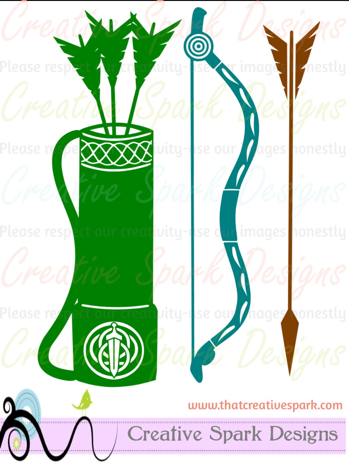 Brave Inspired Merida's Bow and Arrow silhouette set SVG | Etsy