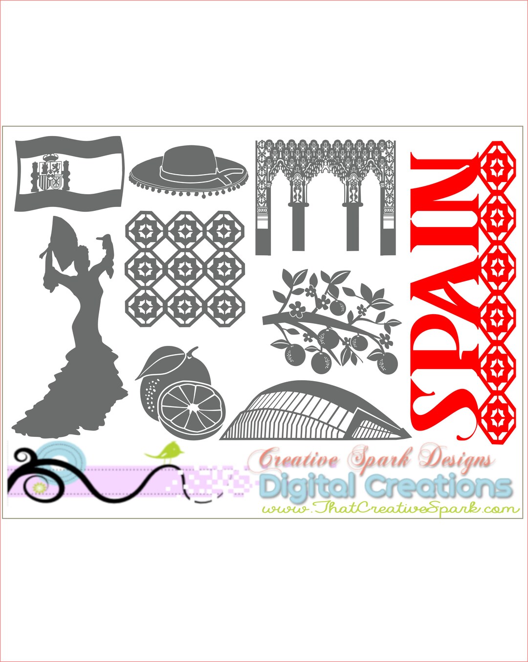 Spain Themed Silhouette Images Digital Download for Die Cutting, Vinyl ...