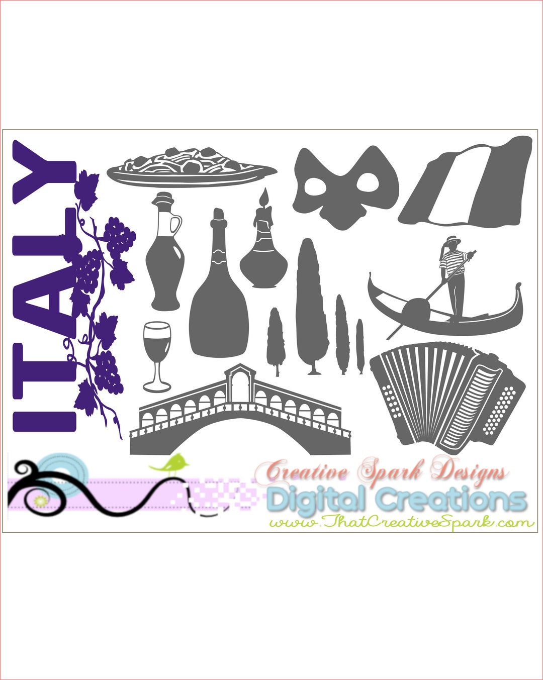 Italy Themed Silhouette Images Digital Download for Die Cutting, Vinyl ...