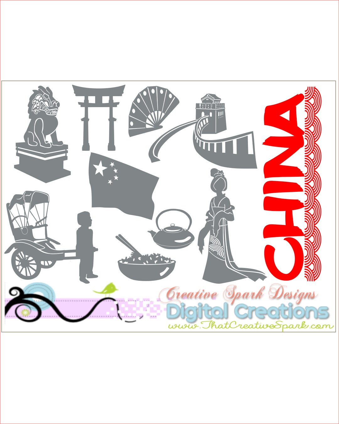 China Themed Silhouette Images Digital Download for Die - Etsy