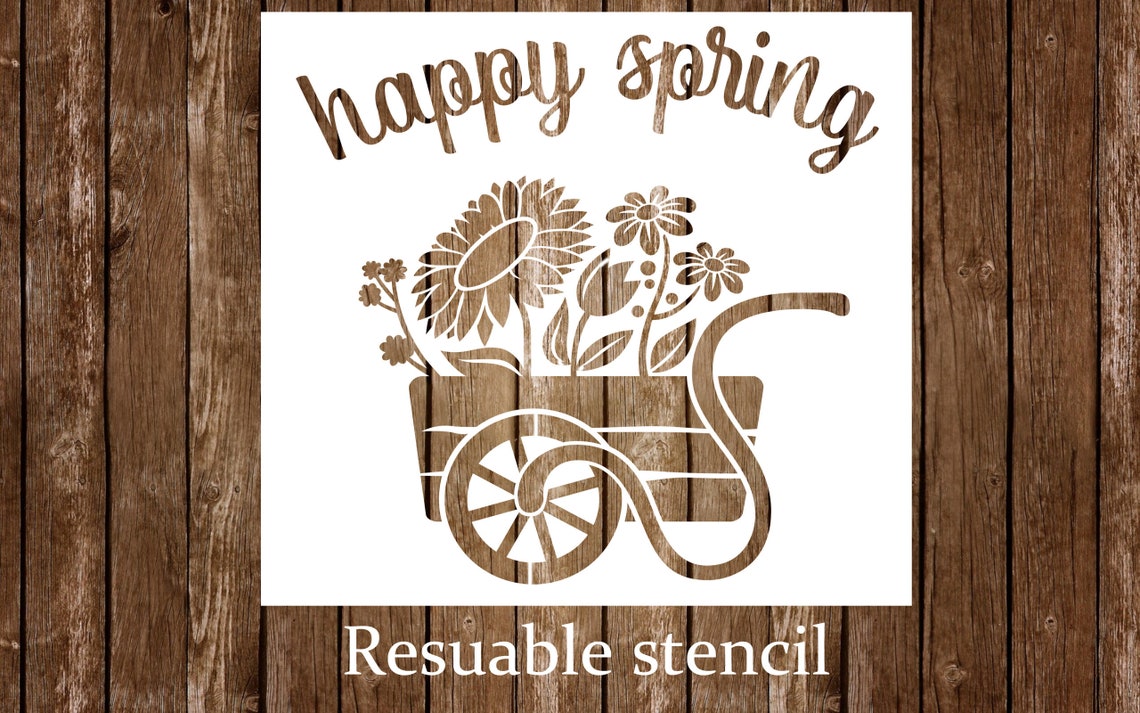Happy Spring Stencil Spring Flowers Stencil Spring Sign - Etsy