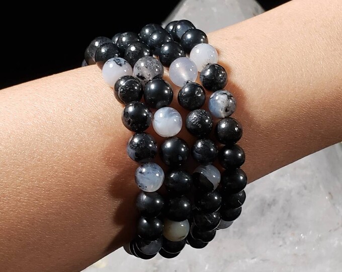 Merlinite Black Psilomelane Crystal Bead Bracelet - for Spirit Guide ...