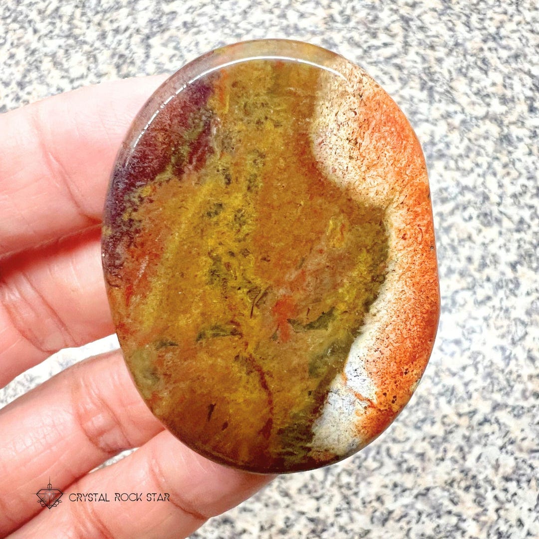 Ocean Jasper Palm Stone - Rust Mustard Yellow Flat Oval Worry Stone ...