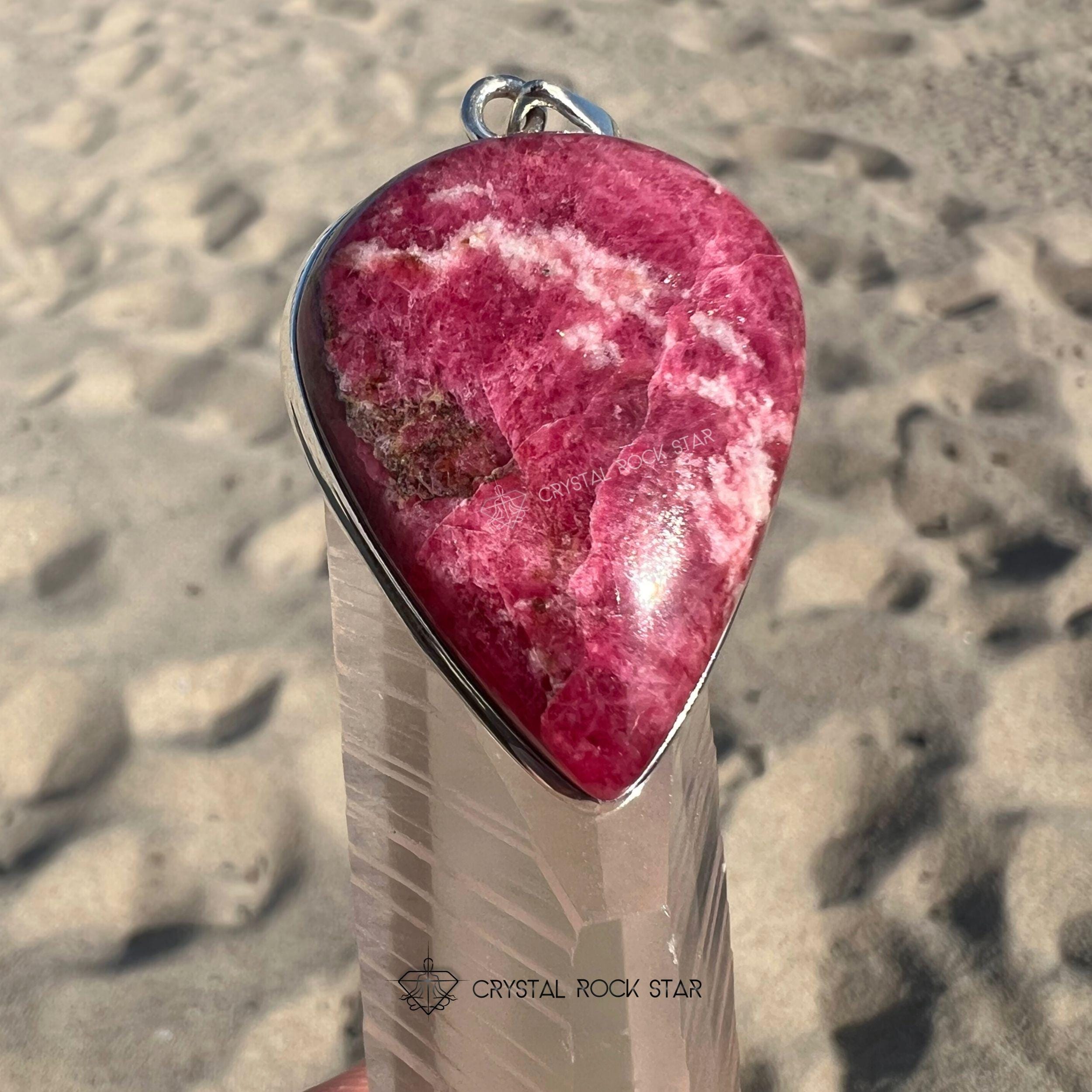 Tugtupite Sterling Silver Teardrop Pendant, Rare Genuine Greenland Pink ...