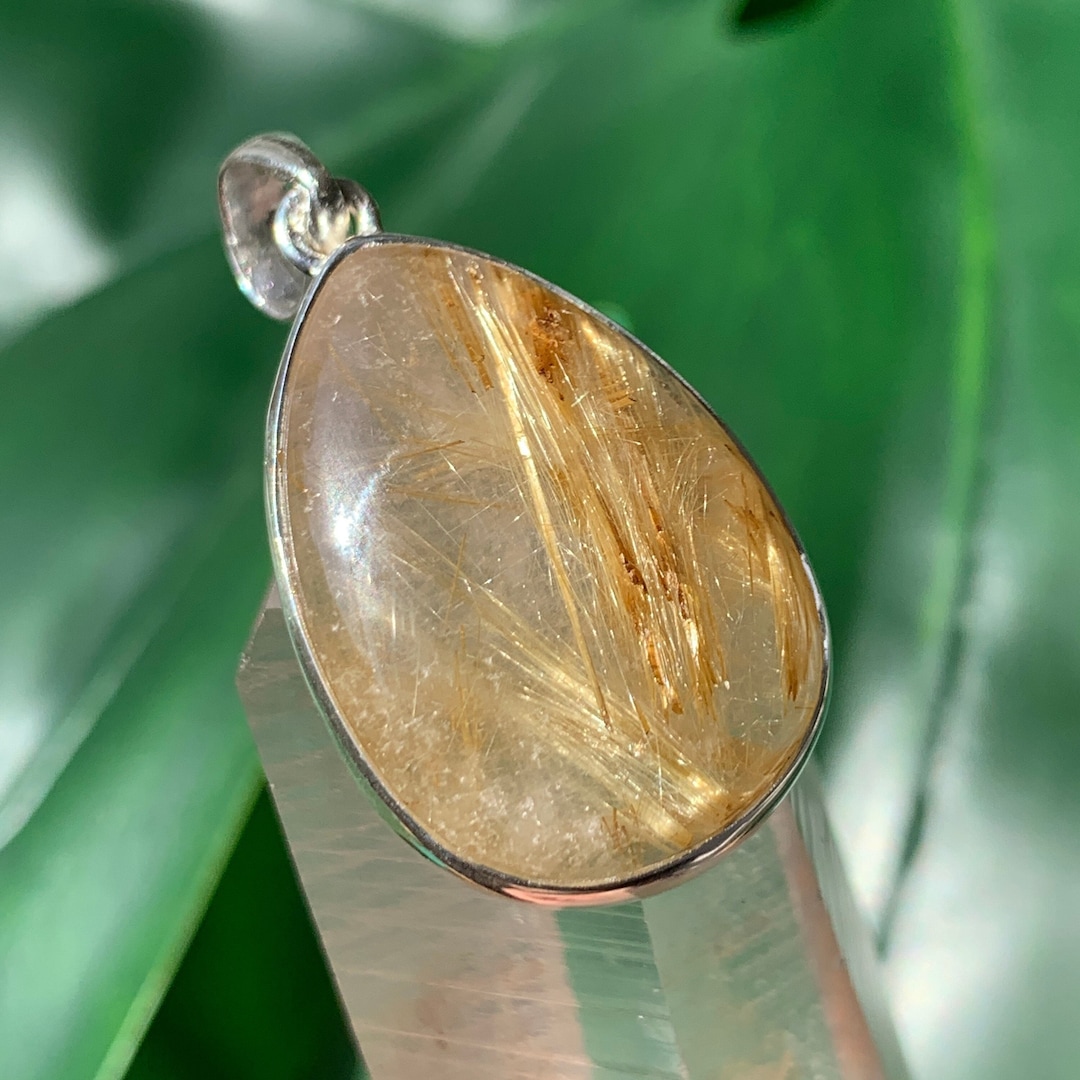 Rutilated Quartz Sterling Silver Pendant - Pear Teardrop Clear Natural ...